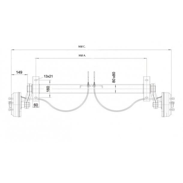 KNOTT trailer aksel med bremse - A 1500mm B 55mm C 1950mm | 1350 kg